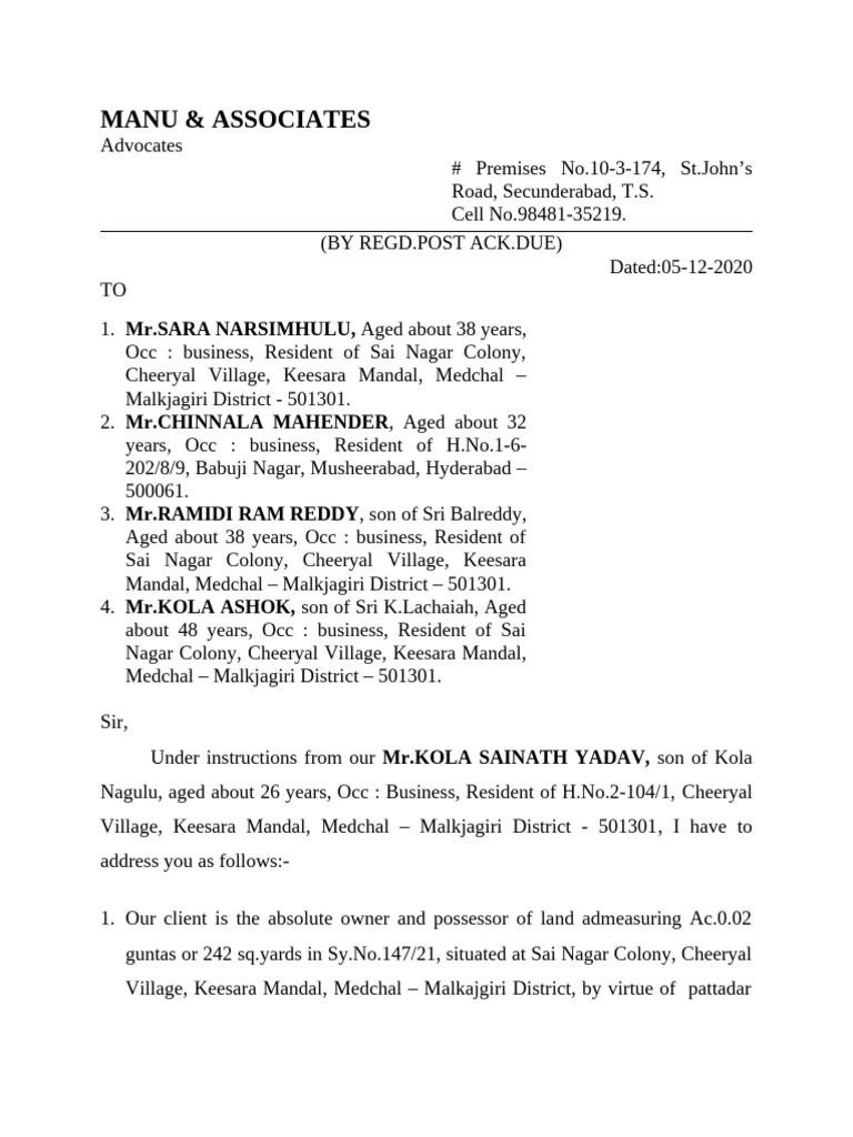 Legal Notice Against Land Encroachment | PDF | Public Law | Justice