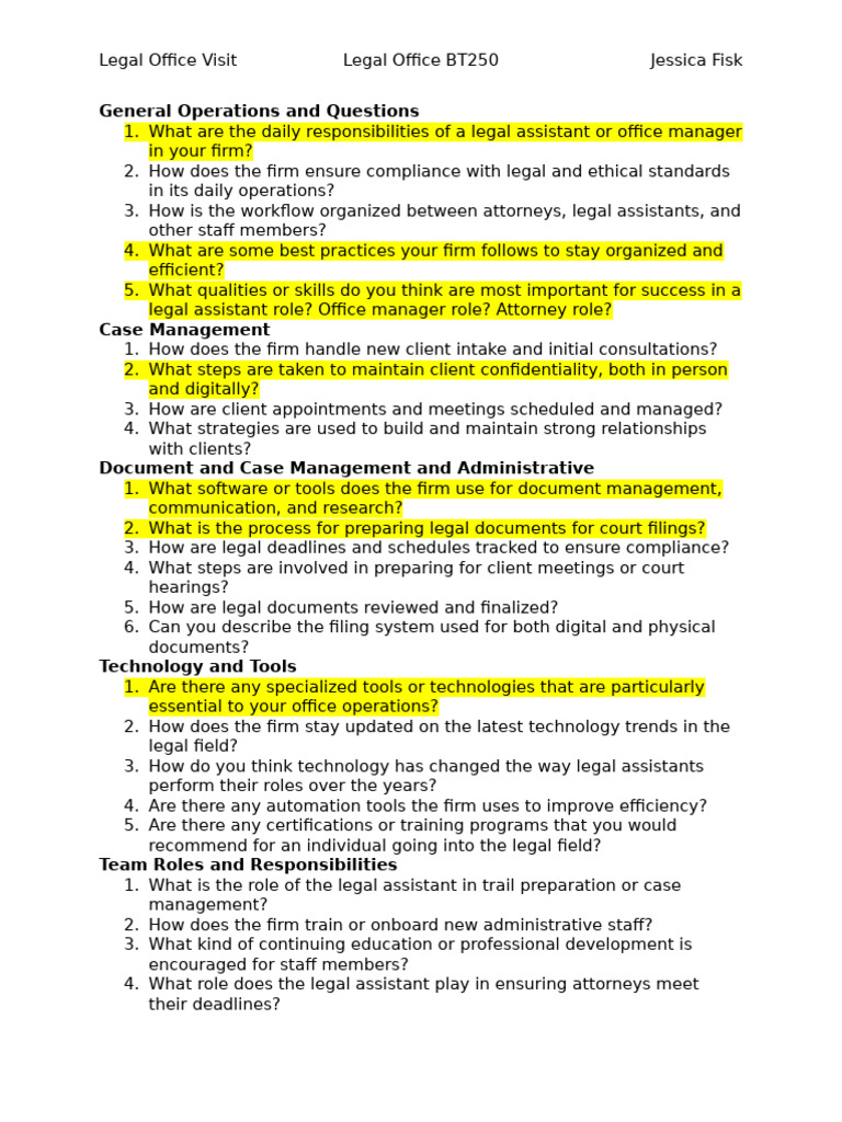 Legal Office Visit Questions | PDF | Paralegal | Lawyer