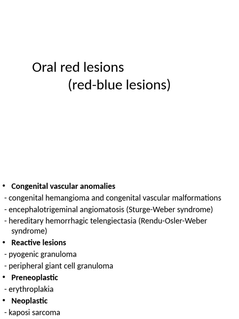 Red-Blue Oral Lesions Overview | PDF | Blood Vessel | Clinical Medicine