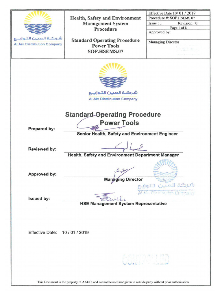 SOP. Power Tools | PDF