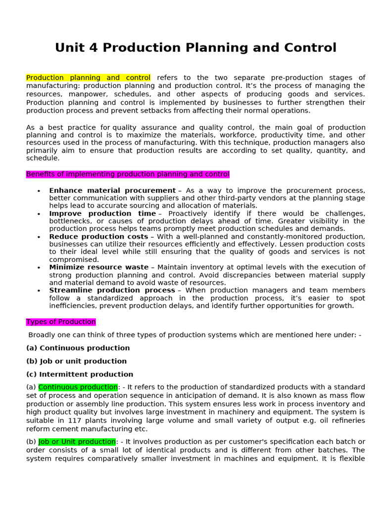 Unit 4 Production Planning and Control | PDF | Supply Chain | Inventory