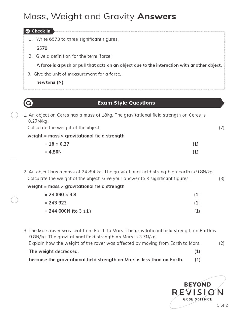 Mass, Weight, and Gravity Calculations | PDF | Weight | Gravity
