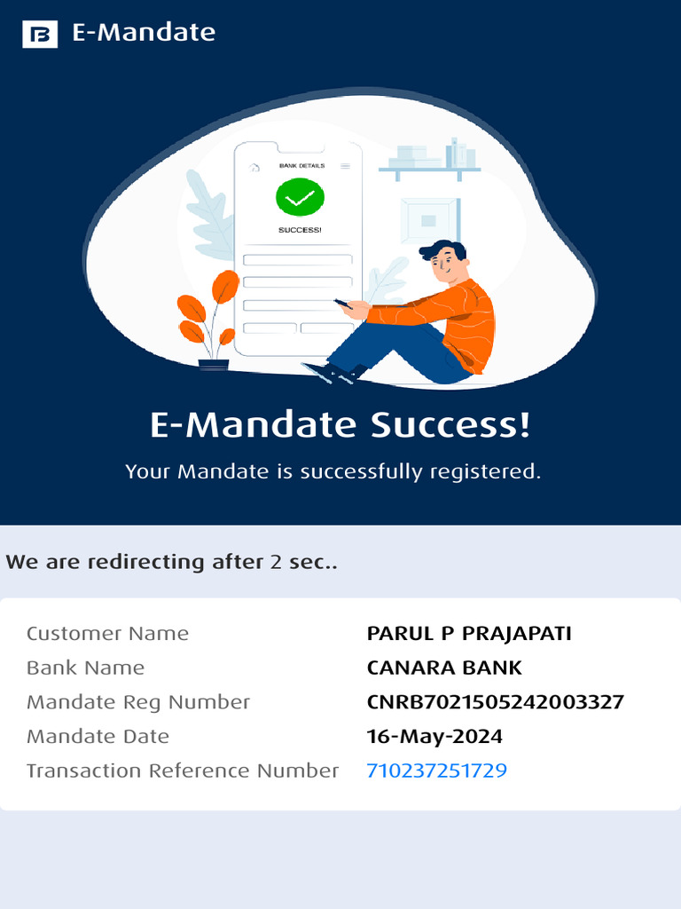 E-Mandate Registration Success | PDF