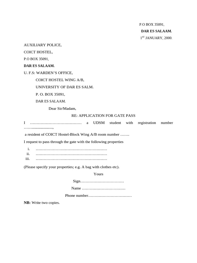 Official Gate Pass Coict Hostel | PDF