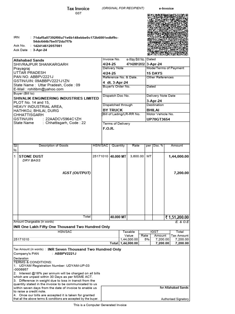 Tax Invoice for Stone Dust Supply | PDF | Taxation | Government Finances