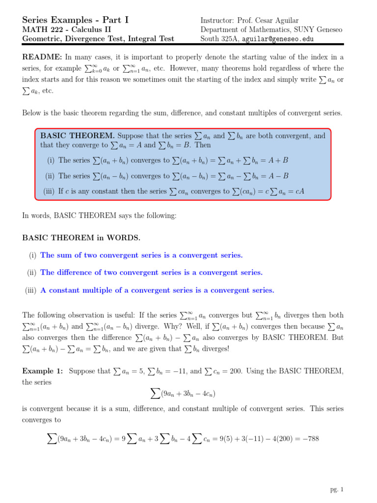 Series Limit Theorems Examples Part - I | PDF | Summation | Integral