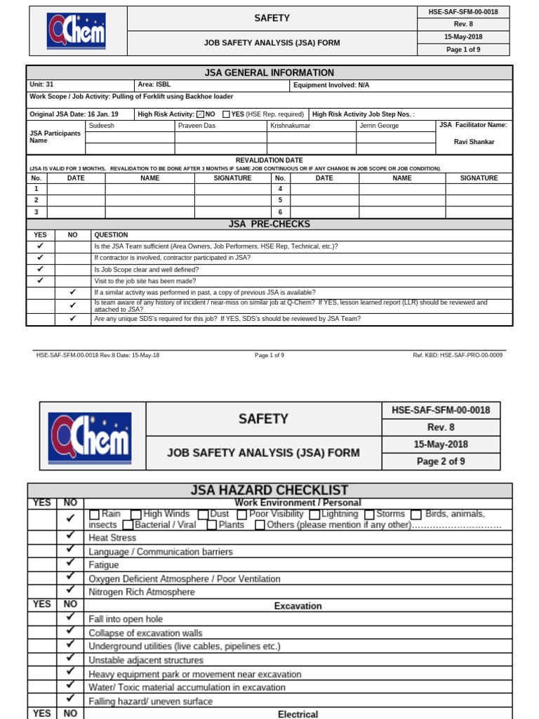 JSA For Forklift Pulling | PDF | Radiation | Hazards