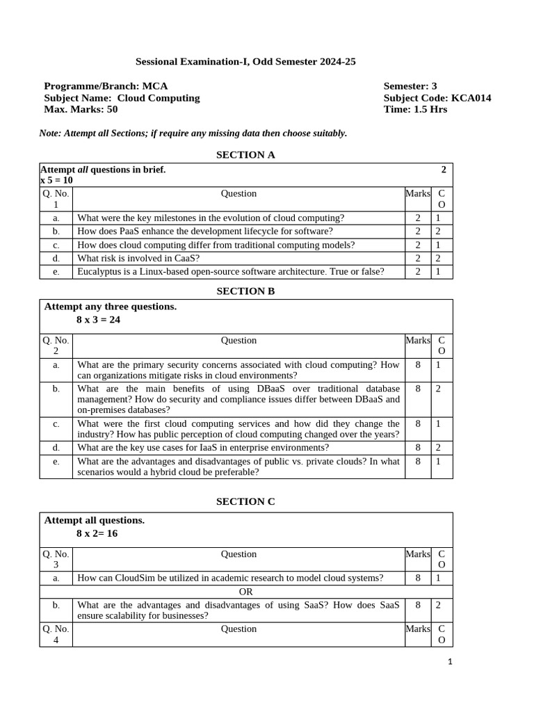 Sessional 1 QP | PDF | Cloud Computing | Information Technology Management