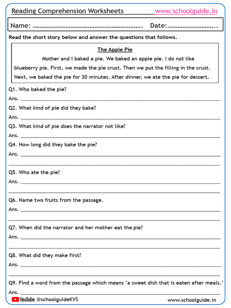 Apple Pie Reading Worksheet | PDF