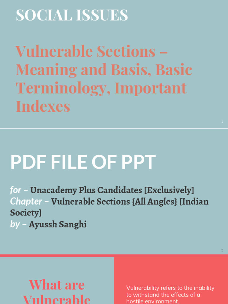 Vulnerable Sections - Meaning and Basis, Basic Terminology, Important Indexes | PDF | Disability ...