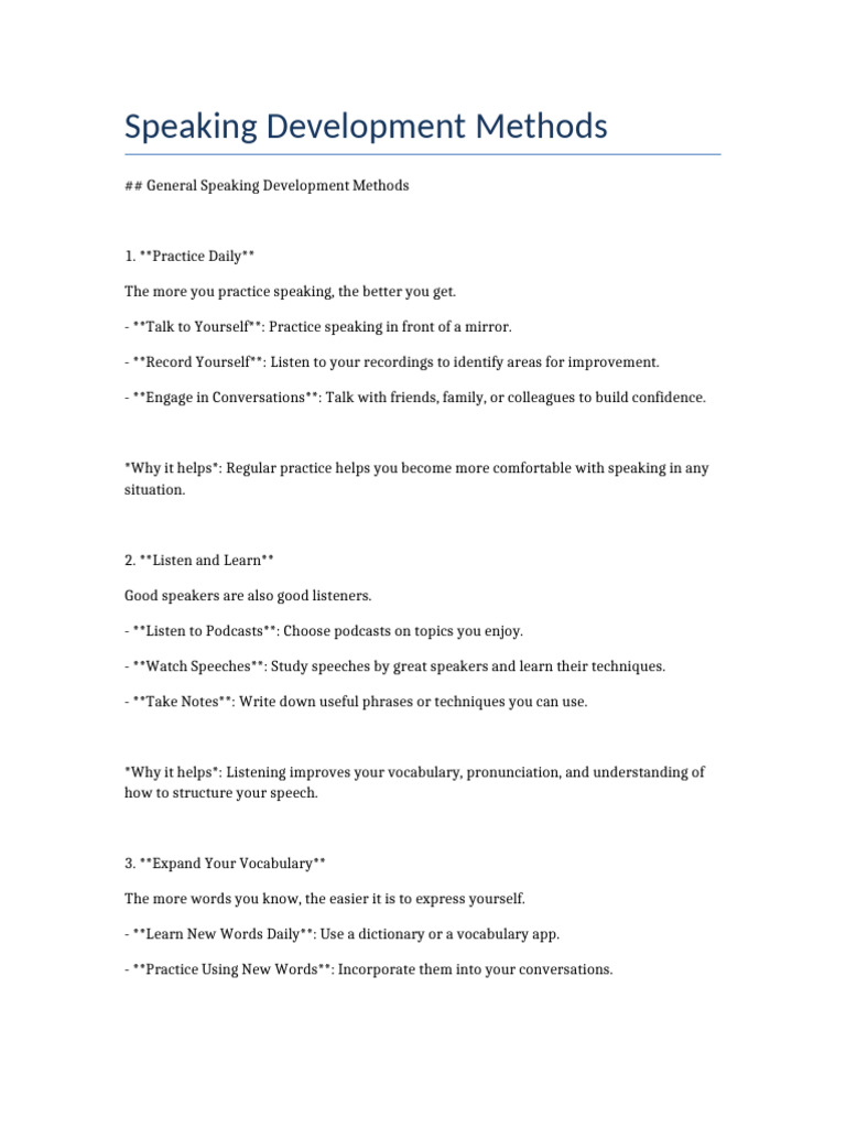 Speaking Development Methods General and University Students | PDF ...