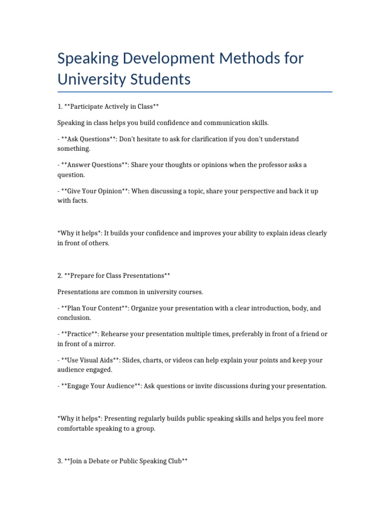 Speaking Development Methods For University Students | PDF | Public ...