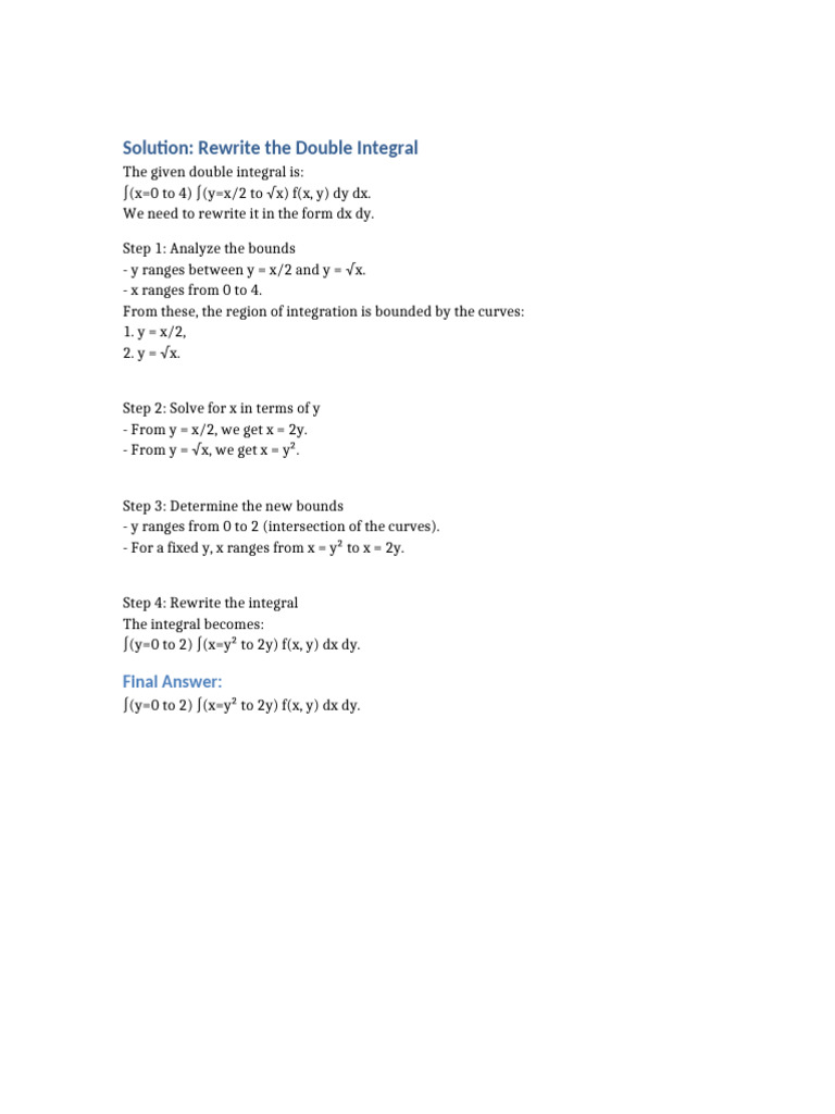 Rewrite Double Integral in dx dy Form | PDF