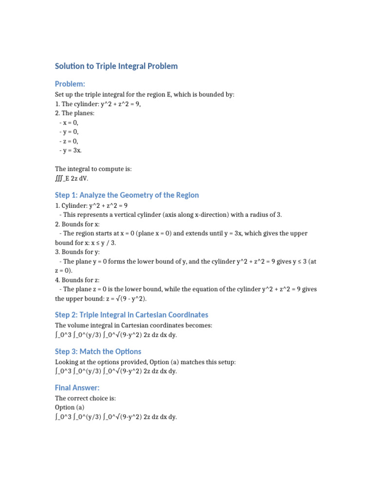 Triple Integral Setup for Cylinder Region | PDF