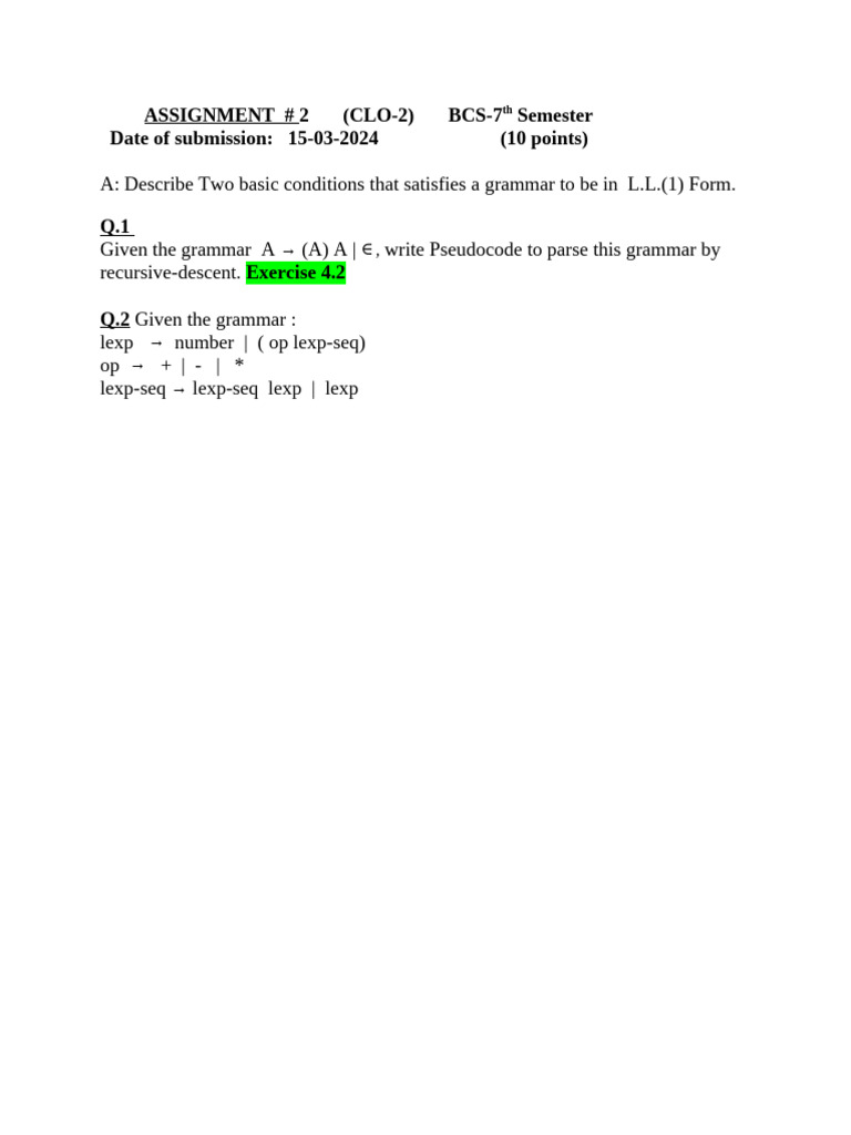 ASSIGNMENT # 2 Top-Down Parser. | PDF | Parsing | Theoretical Computer Science