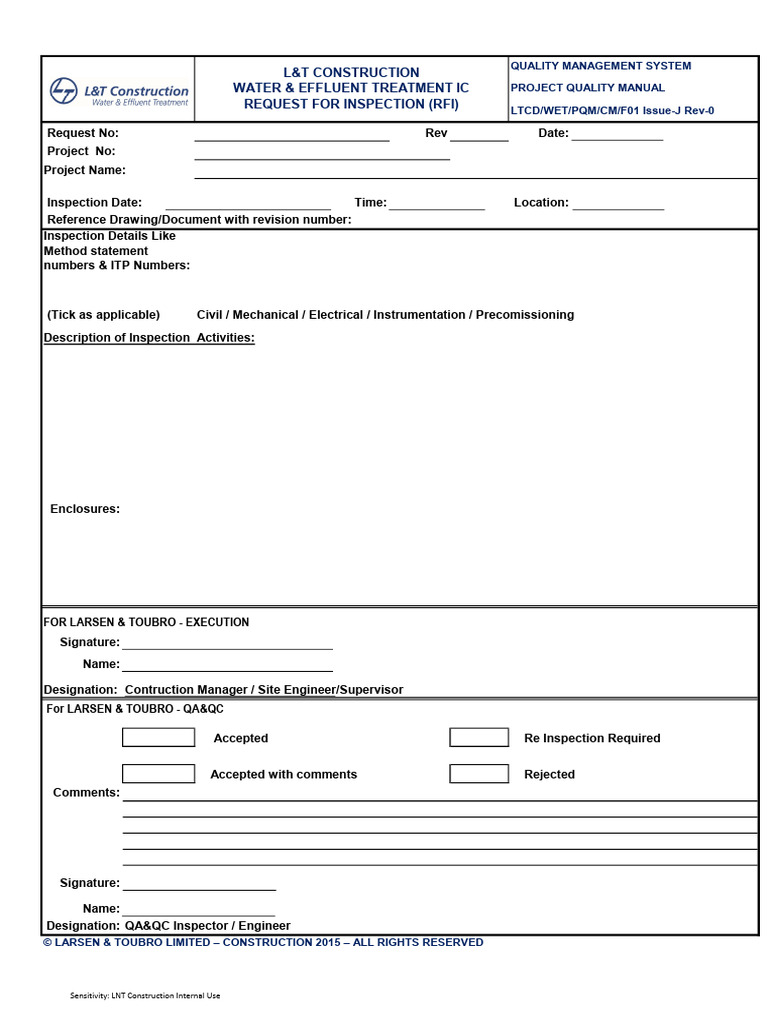 L&T Construction Water & Effluent Treatment Ic Request For Inspection ...