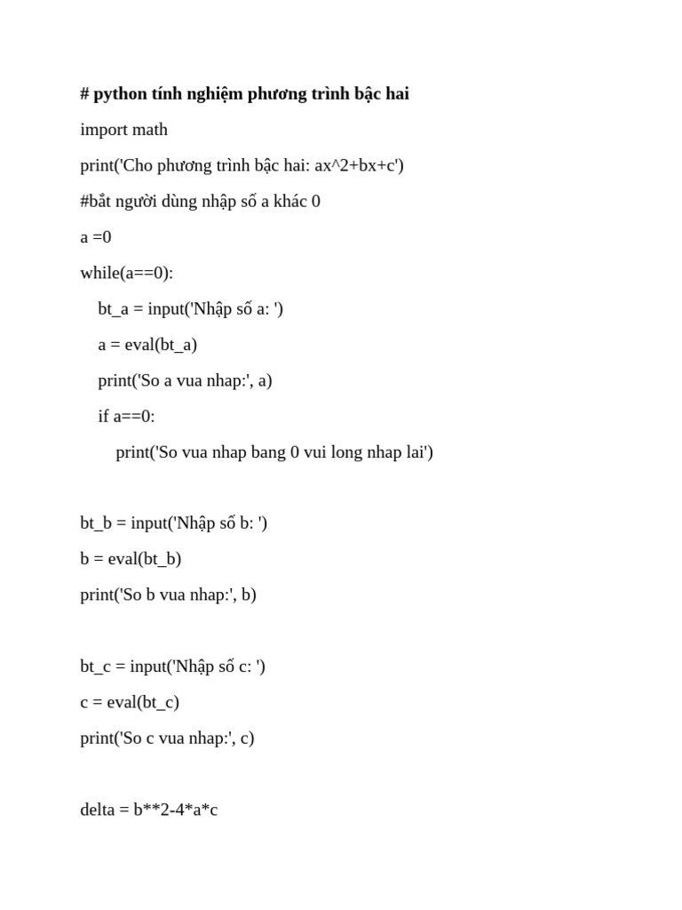 python tính nghiệm phương trình bậc hai | PDF