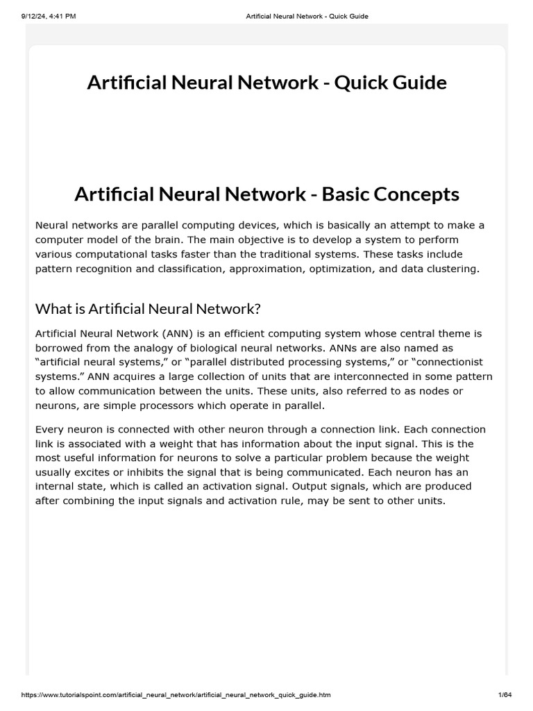 Artificial Neural Network - Quick Guide | PDF | Artificial Neural Network | Dendrite