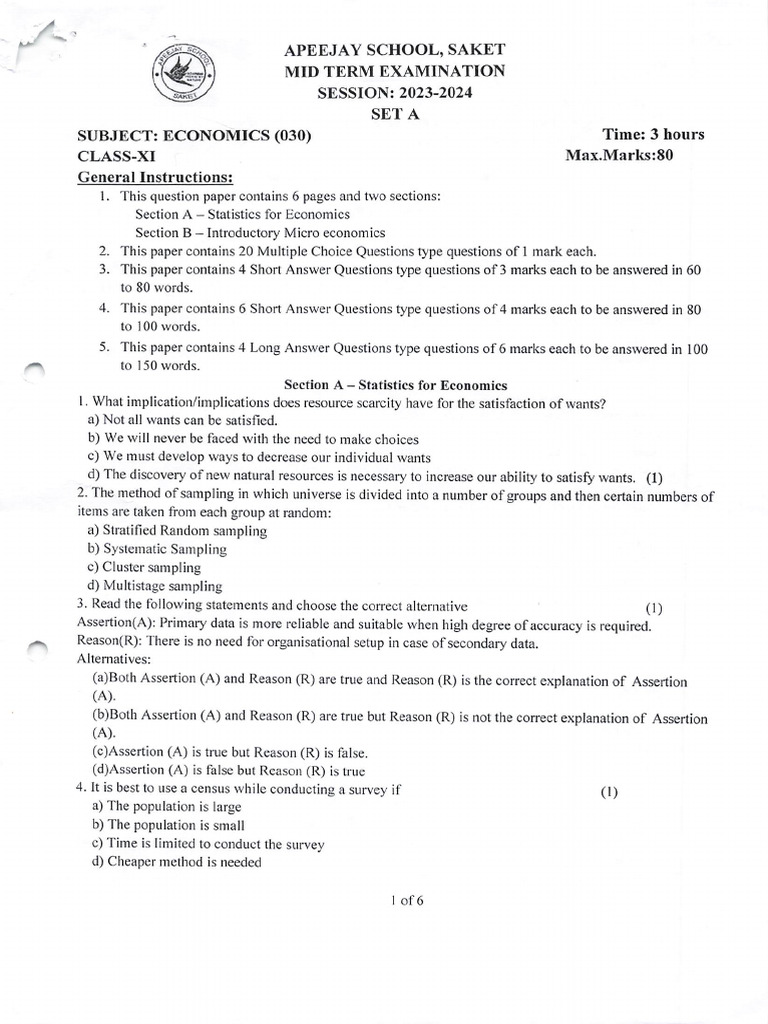 Xi Economics Set A Pdf