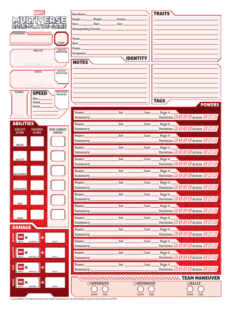 Marvel Character Sheet Overview | PDF