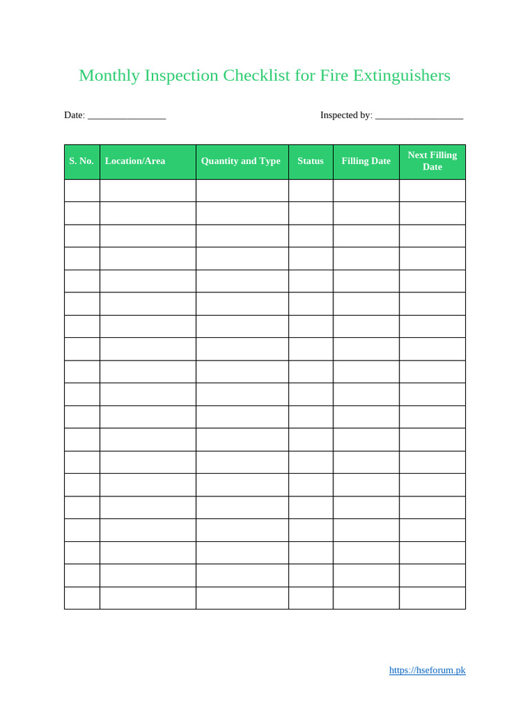 Fire Extinguisher Inspection Checklist 4 | PDF