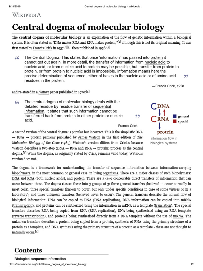 Central Dogma of Molecular Biology - Wikipedia | PDF | Messenger Rna ...