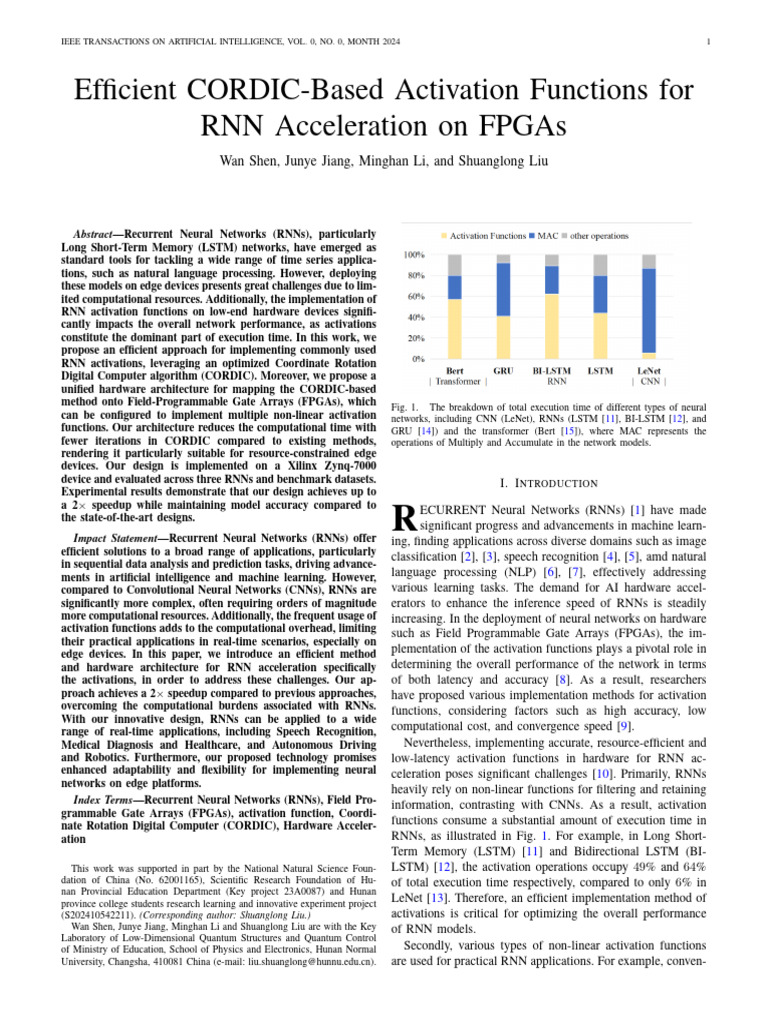 Efficient CORDIC-Based Activation Functions for RNN Acceleration on FPGAs | PDF | Artificial ...
