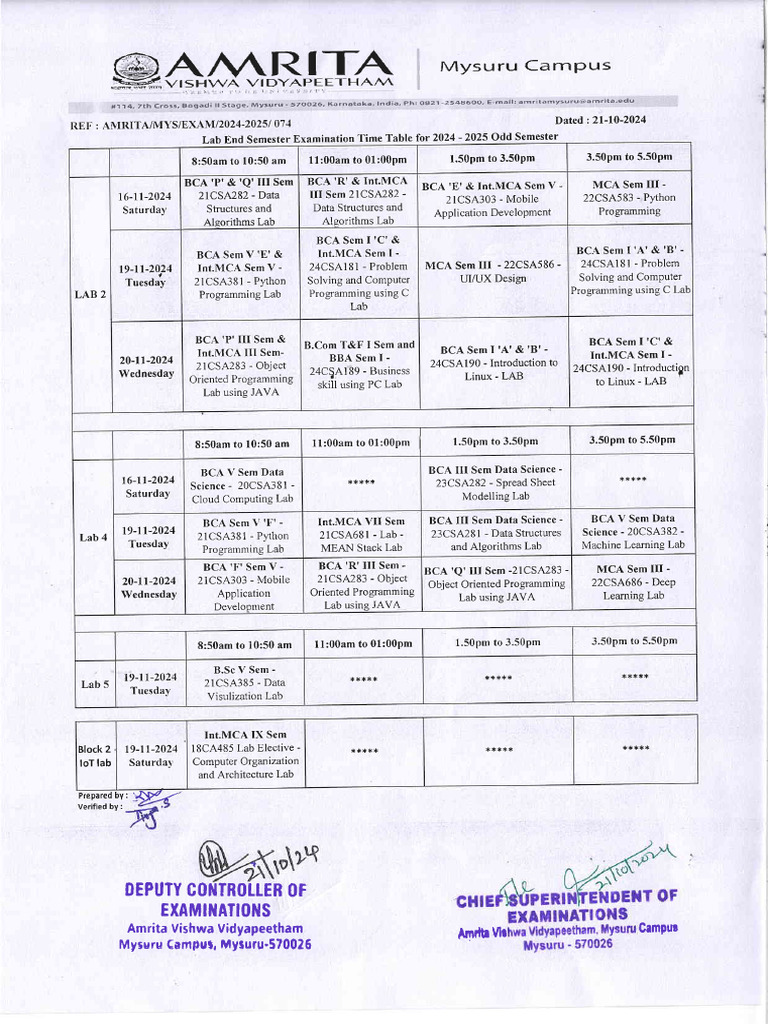Lab End Semester Examination Time Table | PDF | Technology Development ...