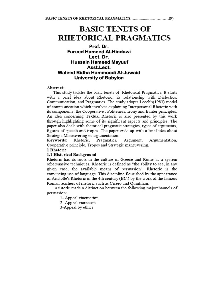Basic Tenets of Pragmatics | PDF | Rhetoric | Communication