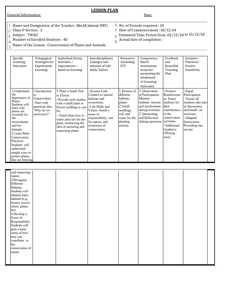 Plant Conservation Lesson Plan | PDF | Conservation Biology | Plants