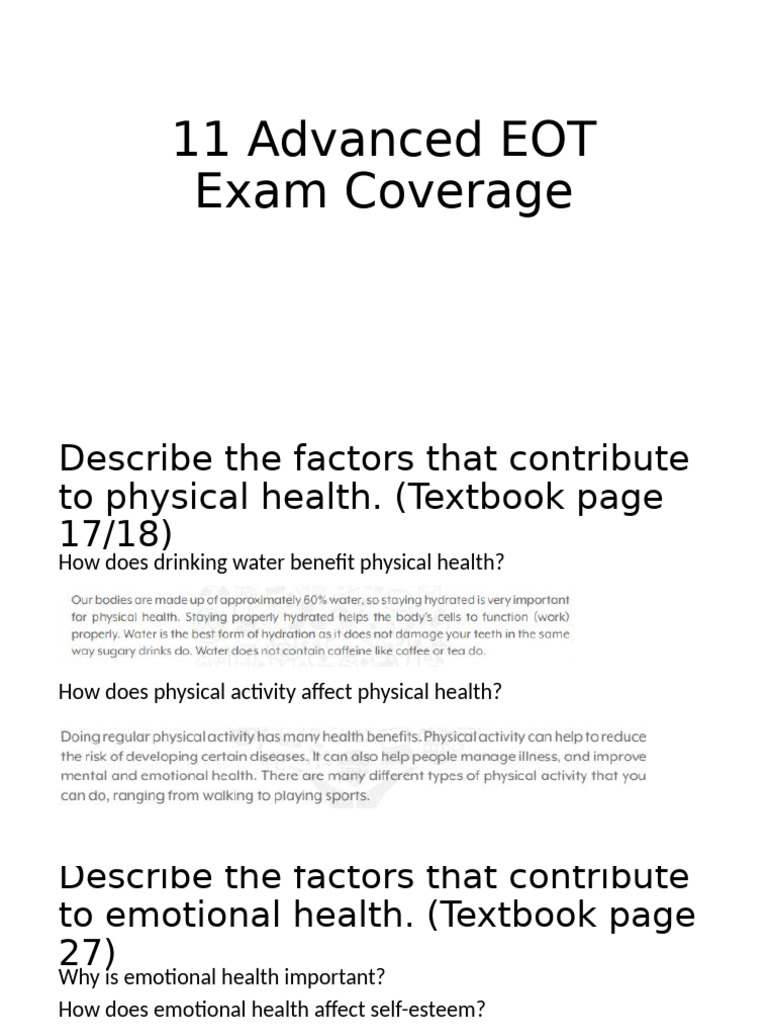 11 Advanced EOT Exam Coverage | PDF | First Aid | Mental Health