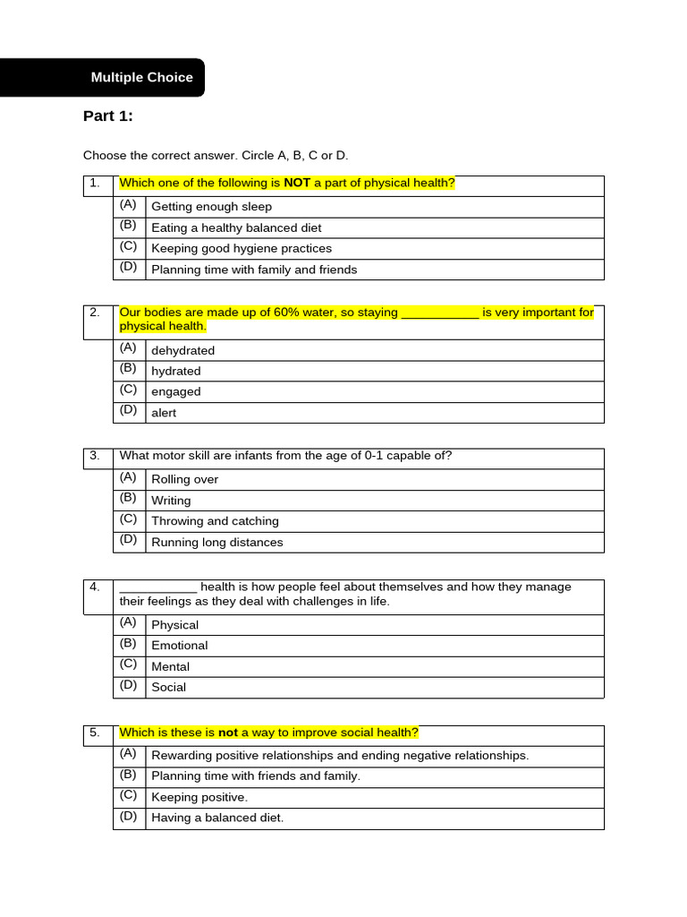 G11 Unit 1 Mock Revision - Health and Well Being | PDF | Mental Health | Sleep