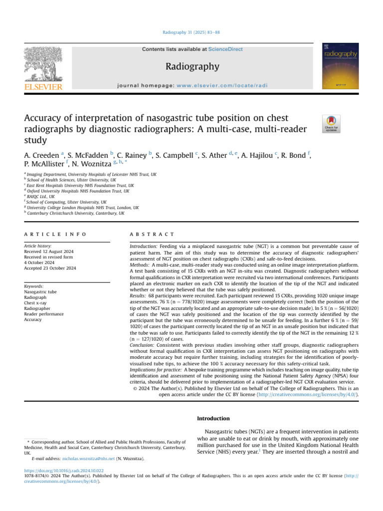 Accuracy of Interpretation of Nasogastric Tube Position On Chest ...