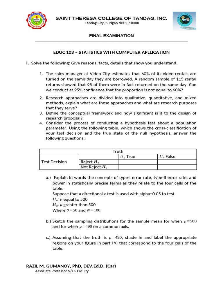 EDUC 103 - Final Exam | PDF
