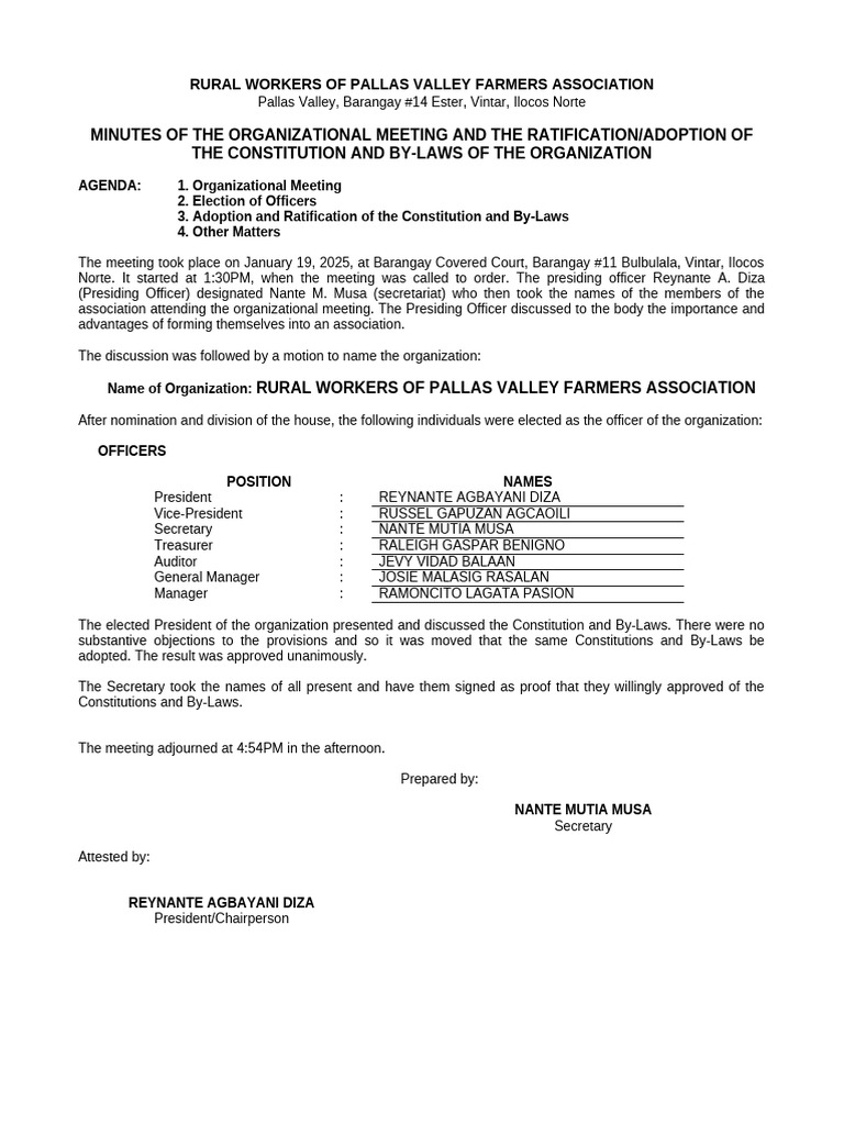 Minutes of The Organizational Meeting-Ratification of CBL | PDF ...