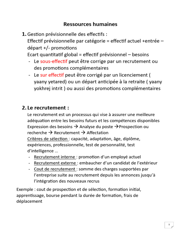 Ressources humaines résumé | PDF | Recrutement | Salaires
