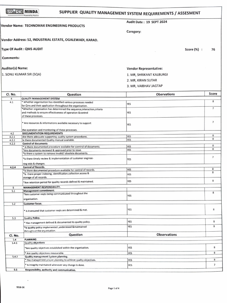 QMS Audit Report for Technomax Engineering | PDF | Verification And ...