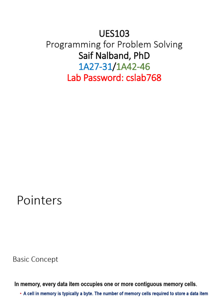 UES103_L4 | PDF | Pointer (Computer Programming) | Integer (Computer Science)