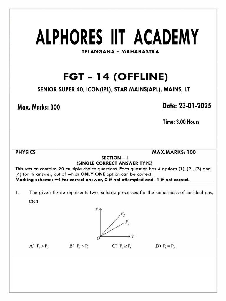 SENIOR MAINS REVISION - FGT-14 (Offline) - 23-01-2025 - QP | PDF