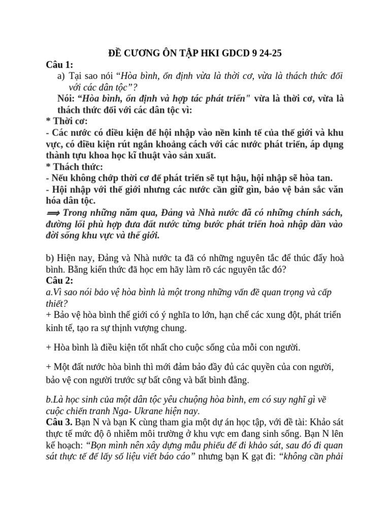 ĐỀ CƯƠNG ÔN TẬP HKI GDCD 9 | PDF