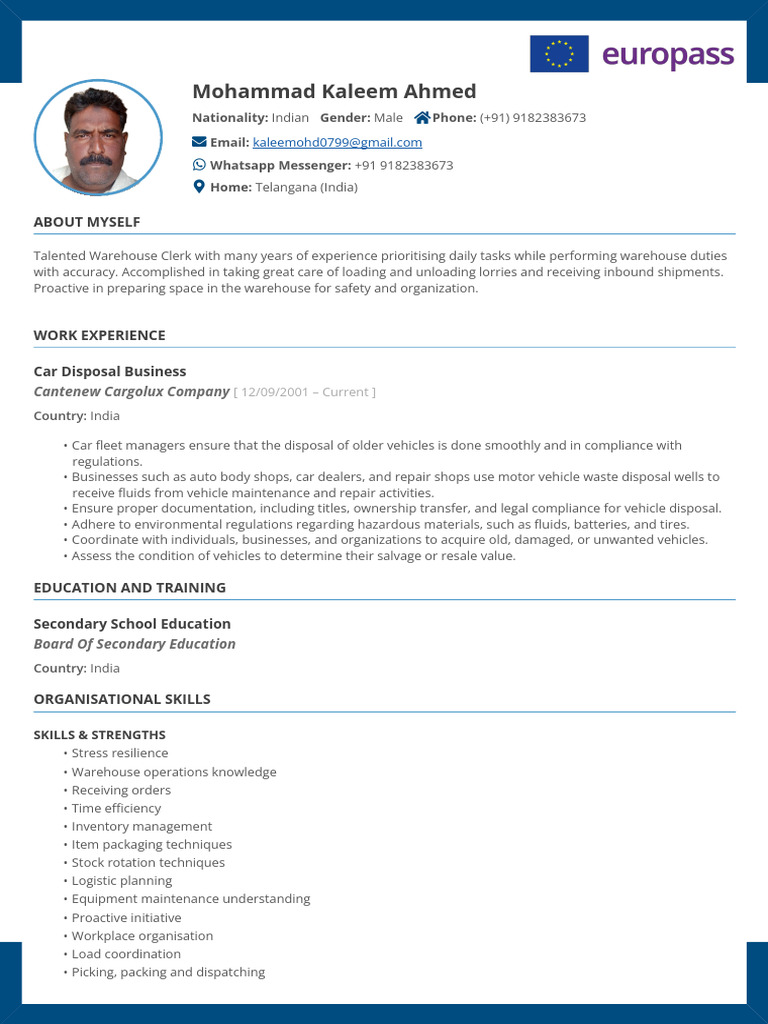 Mohammad Kaleem Ahmed - CV | PDF | Warehouse