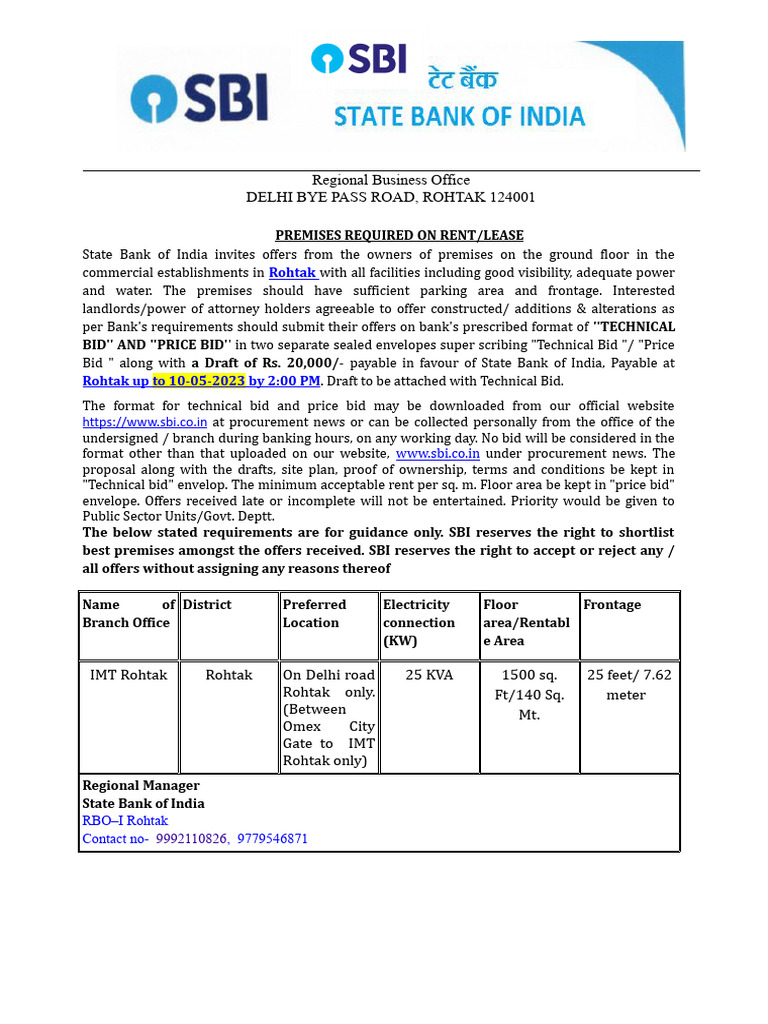 170420231723-Tender Documents New IMT Rohtak Bid Branch Premises | PDF | Lease | Value Added Tax