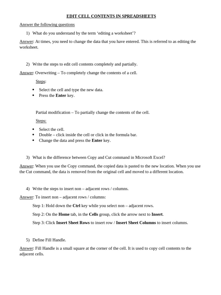 Edit-cell-contents-in-spreadsheets | PDF | Spreadsheet | Computing