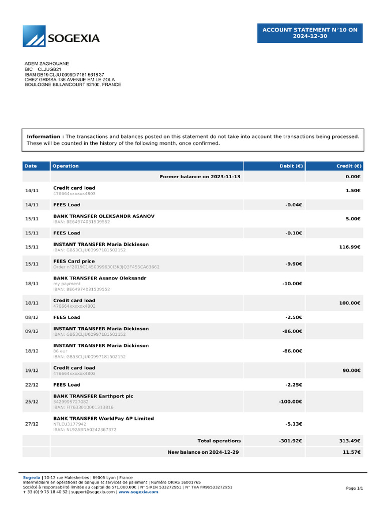France Bank Statement | PDF