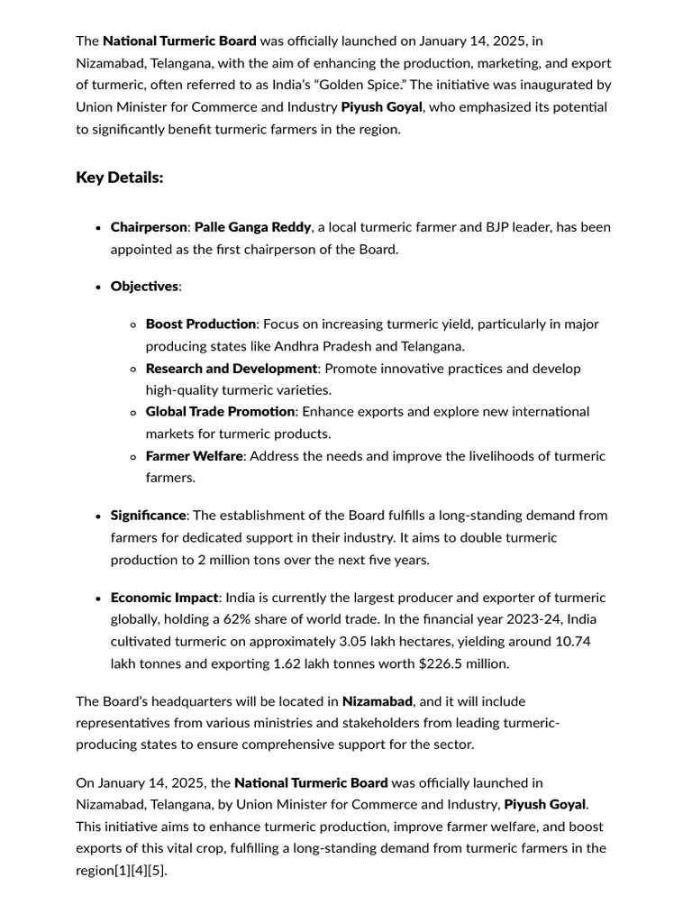 National Turmeric Board Launch in Telangana | PDF | Economies