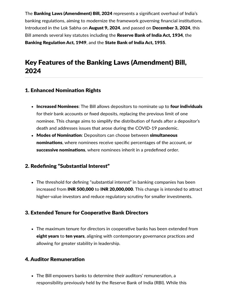 Banking Laws Amendment Bill | PDF | Banks | Reserve Bank Of India