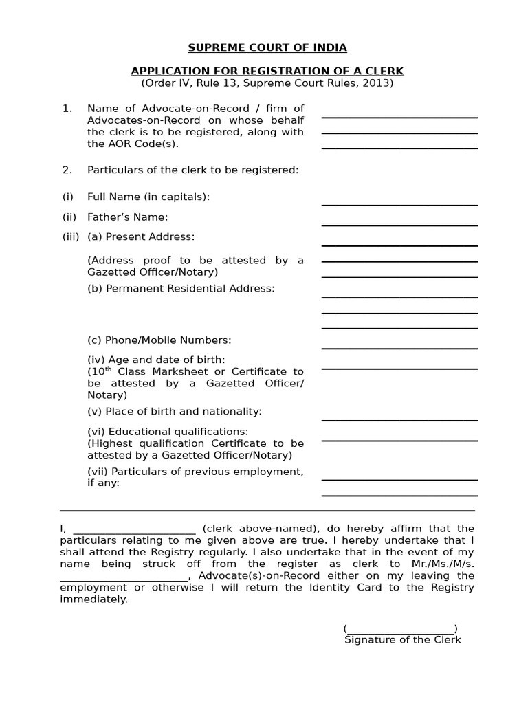 Clerk Registration Application Form | PDF | Identity Document | Advocate
