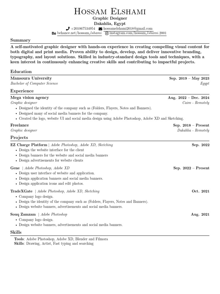 Hossam - Elshami Graphic Design CV | PDF | Graphic Design | Adobe Photoshop