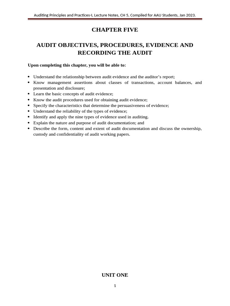 APP I - Chapter 5, Audit Objectives | PDF | Audit | Internal Control