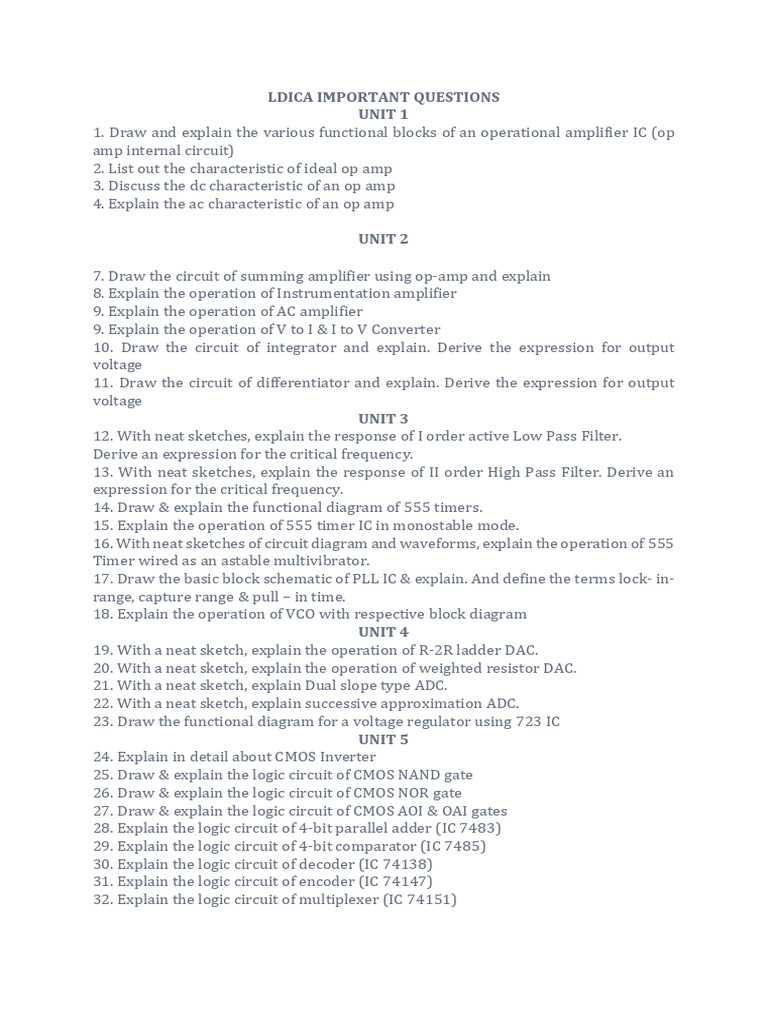 Ldica Important Questions | PDF | Operational Amplifier | Logic Gate